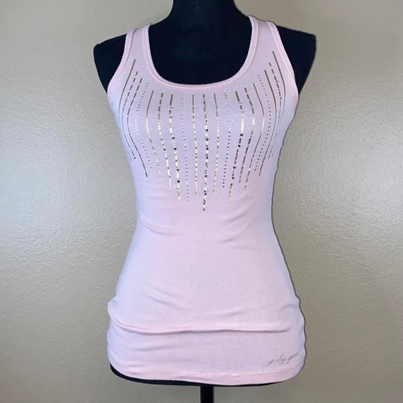Guess | Tops | Guess Pink Gold Sparkle T Back Tank | Poshmark